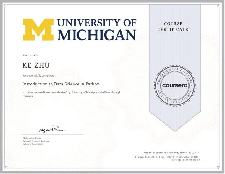 Introduction To Data Science In Python 🐍 My 2 Course Certificate From Coursera Kzhu Ai